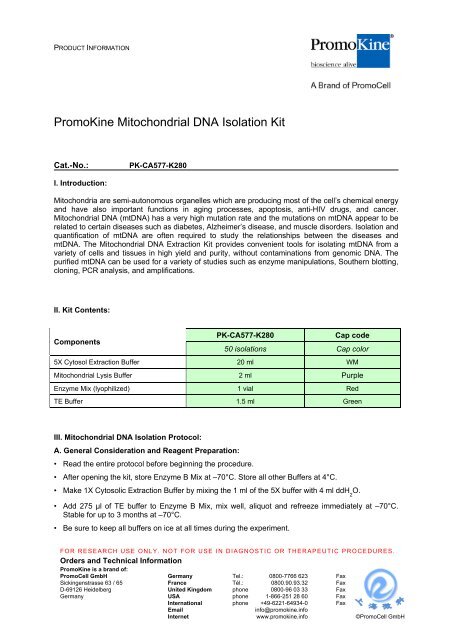 PromoKine Mitochondrial DNA Isolation Kit
