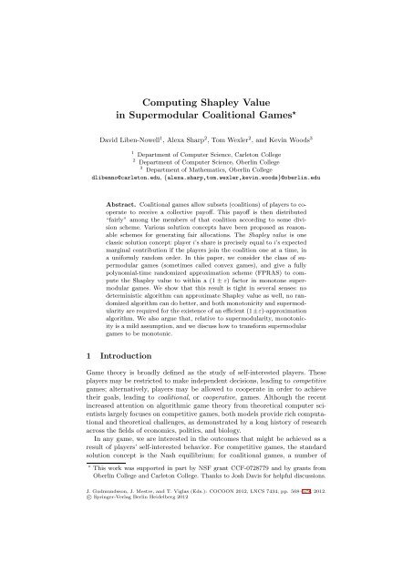 Computing Shapley Value In Supermodular Coalitional Games