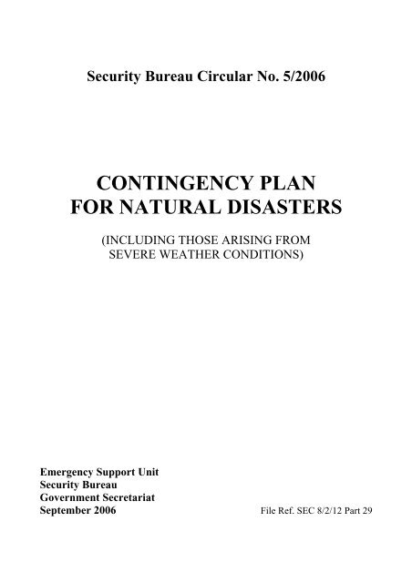 CONTINGENCY PLAN FOR NATURAL DISASTERS