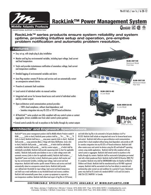 Download RackLink Power Management System spec sheet - CE Pro