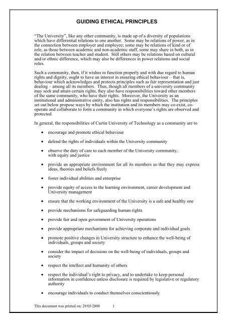 Guiding Ethical Principles - Curtin Policies and Procedures