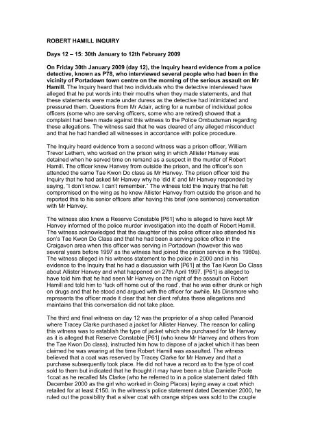 ROBERT HAMILL INQUIRY Days 12 – 15: 30th January to 12th ...