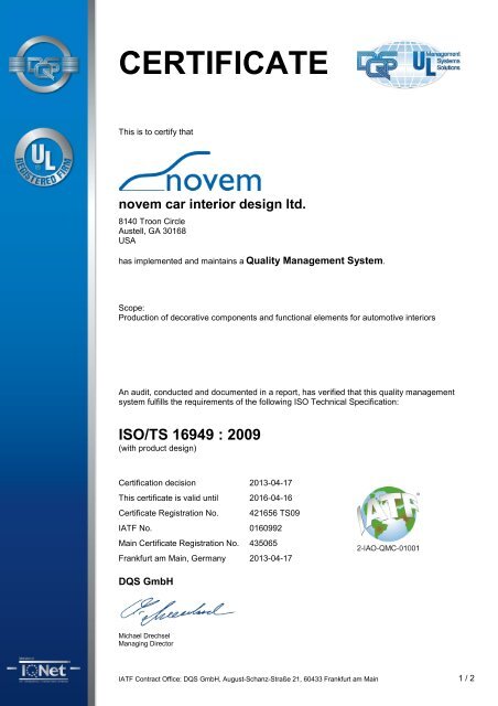CERTIFICATE Novem Car Interior Design GmbH certificate-novem-car-interior-design-gmbh