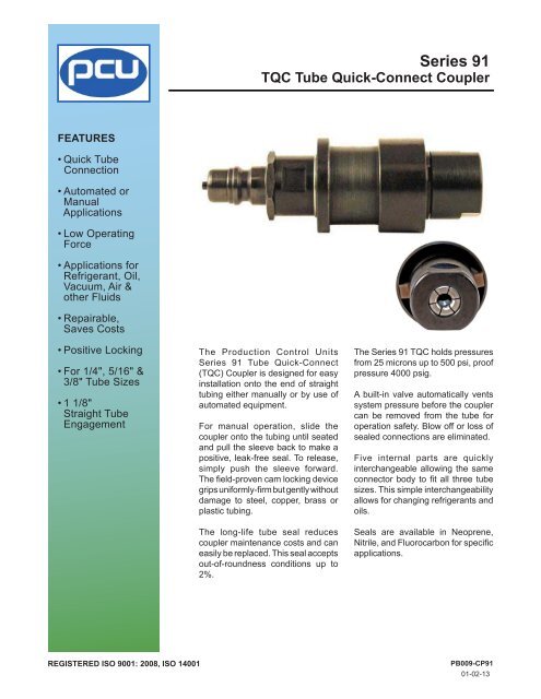 (PB009) Series 91 TQC Tube Quick-Connect Sizes - Production ...