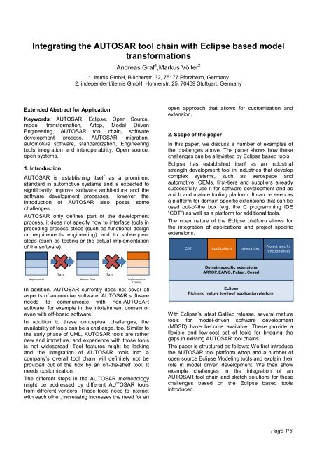 Integrating the AUTOSAR tool chain with Eclipse based model ...