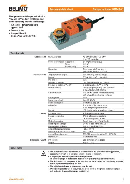 Technical data sheet Damper actuator NM24A-V