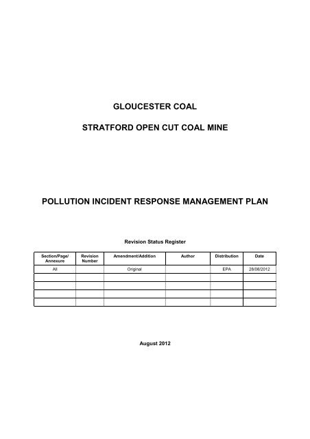 Pollution Incident Response Management Plan - Yancoal