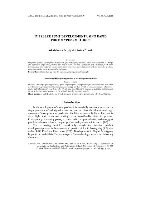 impeller pump development using rapid prototyping methods