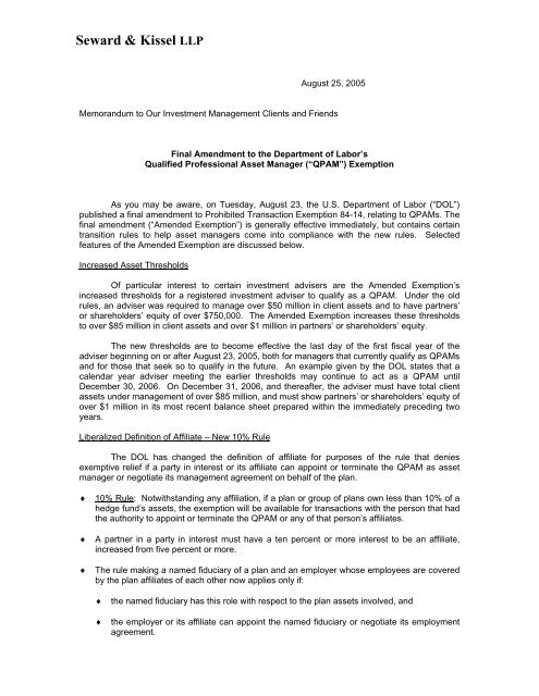 Client Memorandum - Seward and Kissel