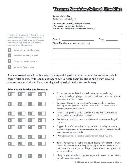 Trauma-Sensitive School Checklist - Student Services / Prevention ...