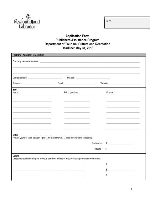 Download application form - Tourism, Culture and Recreation