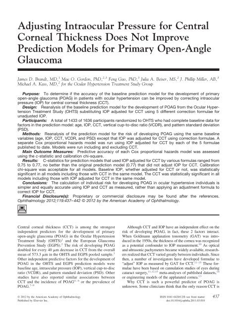 Adjusting Intraocular Pressure for Central Corneal Thickness Does ...