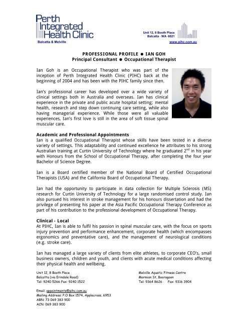 PROFESSIONAL PROFILE IAN GOH Principal Consultant ...