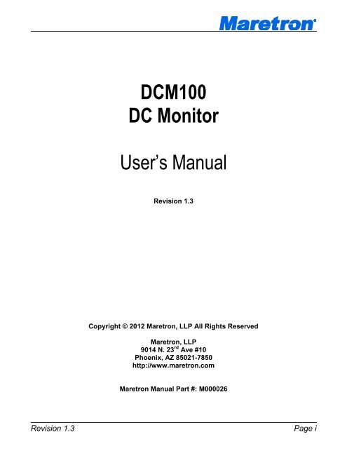 DCM100 DC Monitor User's Manual (pdf - updated March ... - Maretron