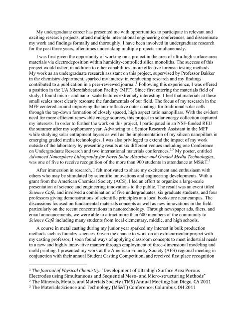 Previous Research Experience - Professor Susan Burkett