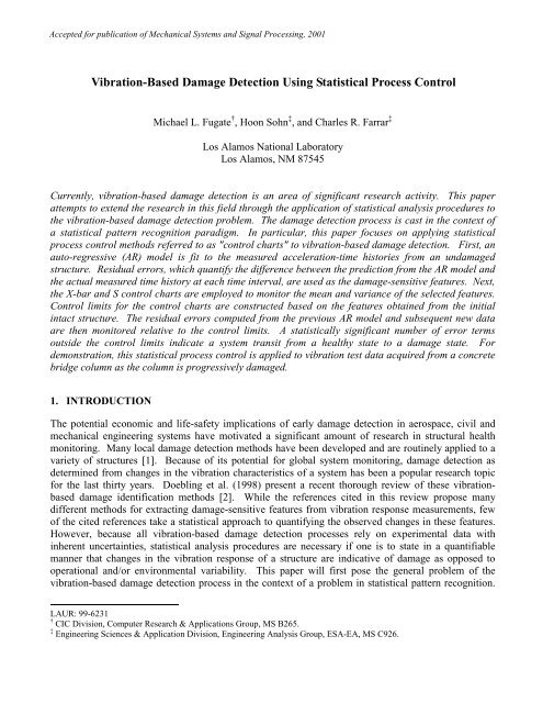 Vibration-Based Damage Detection Using Statistical Process Control