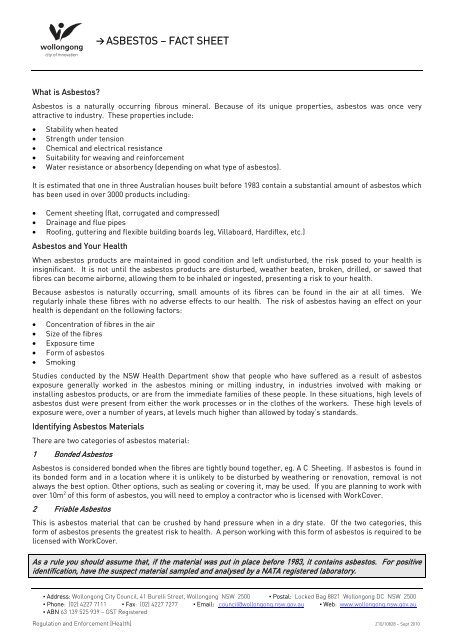 ASBESTOS â€“ FACT SHEET - Wollongong City Council