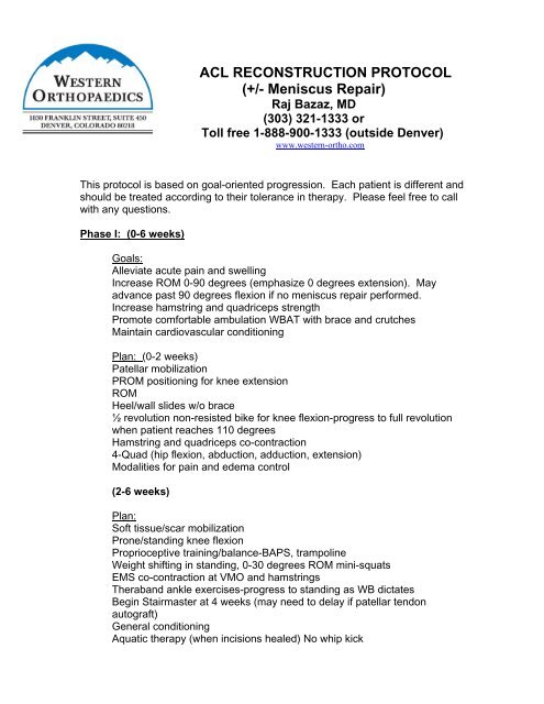 ACL RECONSTRUCTION PROTOCOL