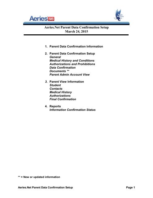 Aeries.Net Parent Data Confirmation Setup July 8, 2013 1. Parent ...