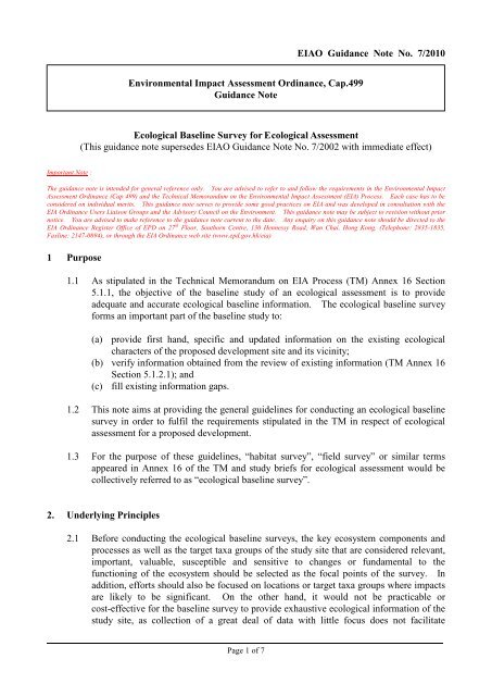 Ecological Baseline Survey for Ecological Assessment