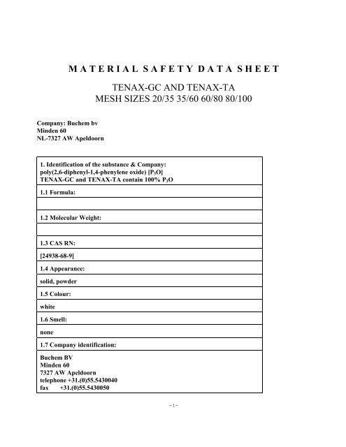MSDS - Tenax GC and TA - (poly(2,6-diphenyl-1,4-phenylene oxide ...