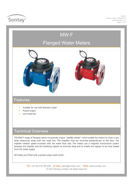 MW-F Flanged Water Meters - Sontay
