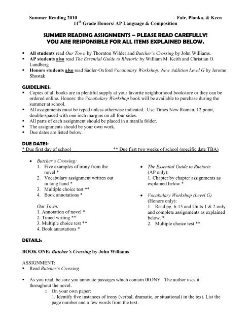 summer reading assignment - Fulton County Schools