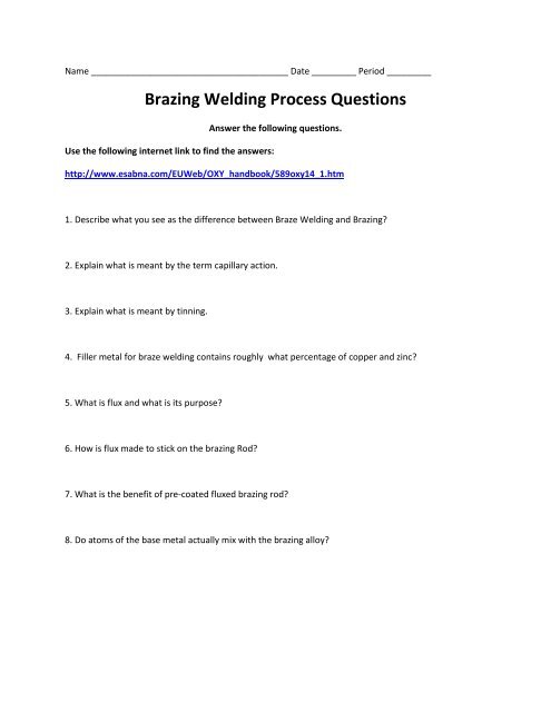Brazing Welding Process Questions