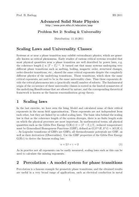 Advanced Solid State Physics Scaling Laws and Universality ...