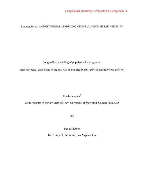 Longitudinal Modeling of Population Heterogeneity 1 ... - Mplus