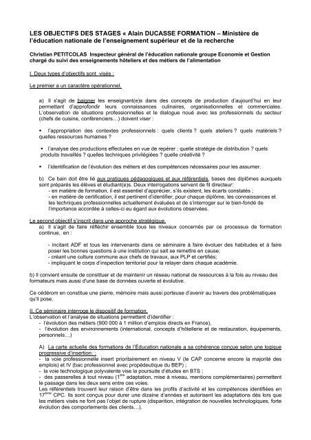 LES OBJECTIFS DES STAGES - Cerpet - MinistÃ¨re de l'Ã ducation ...