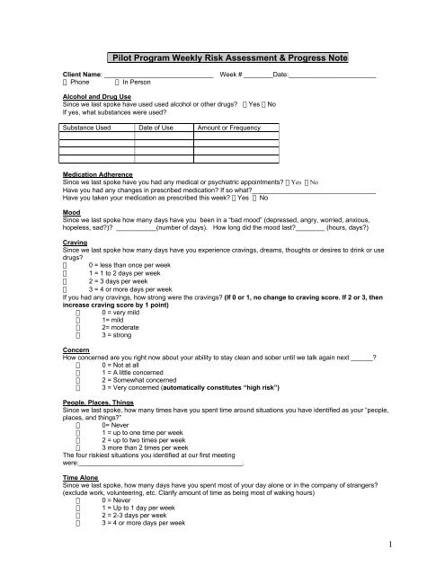 WRA Pilot Program Weekly Risk Assessment & Progress ... - NIATx