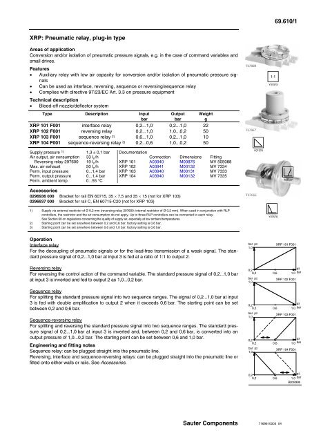 XRP: Pneumatic relay, plug-in type - sauter-controls.com sauter ...