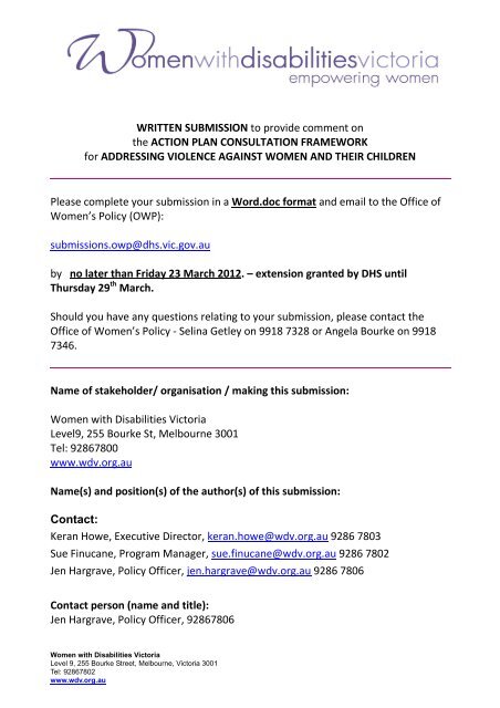 WRITTEN SUBMISSION to provide comment on the ACTION PLAN ...