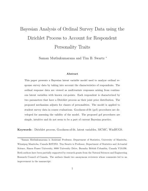 Bayesian Analysis Of Ordinal Survey Data Using The Dirichlet Process