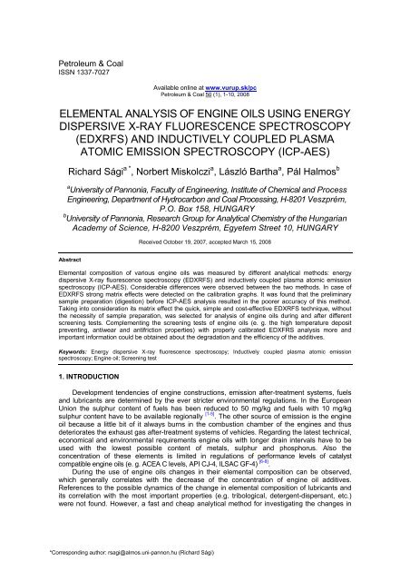 elemental analysis of engine oils using energy dispersive x-ray ...