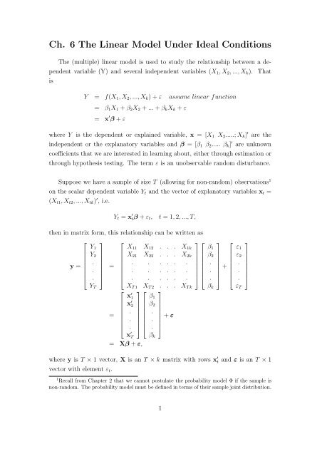 Ch. 6 The Linear Model Under Ideal Conditions
