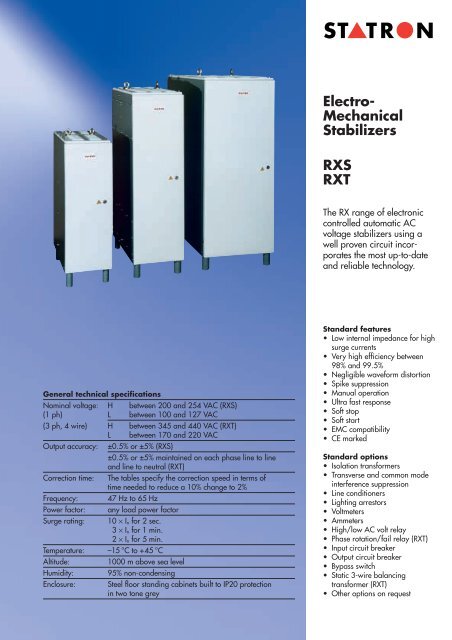 Electro- Mechanical Stabilizers RXS RXT - Statron
