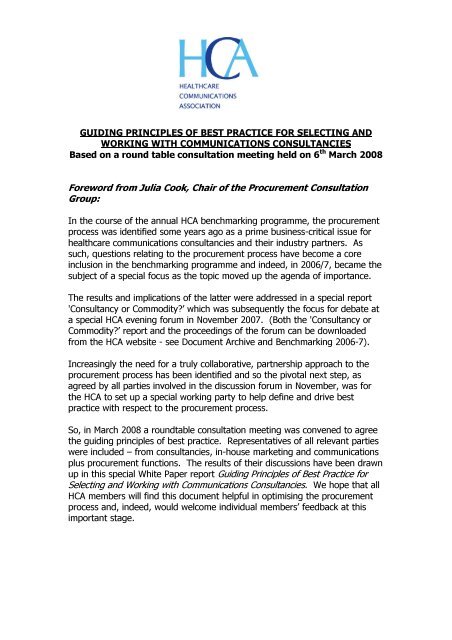 GUIDING PRINCIPLES OF BEST PRACTICE FOR SELECTING AND ...