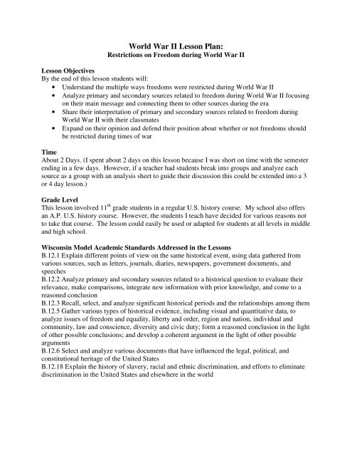 World War II Lesson Plan: - CESA 6