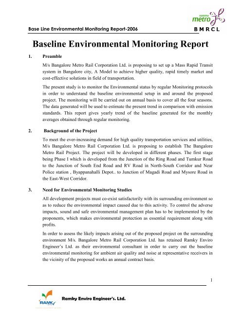 Baseline Environmental Monitoring Report - Bangalore Metro