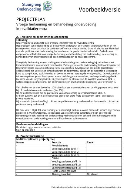 Voorbeeld projectplan - Stuurgroep ondervoeding