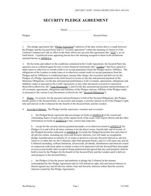 SECURITY PLEDGE AGREEMENT - uccstuff