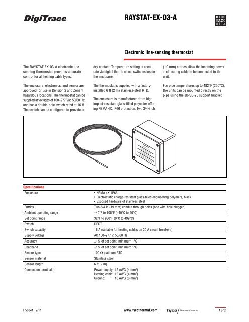 RAYSTAT-EX-03-A Datasheet - Tyco Thermal Controls