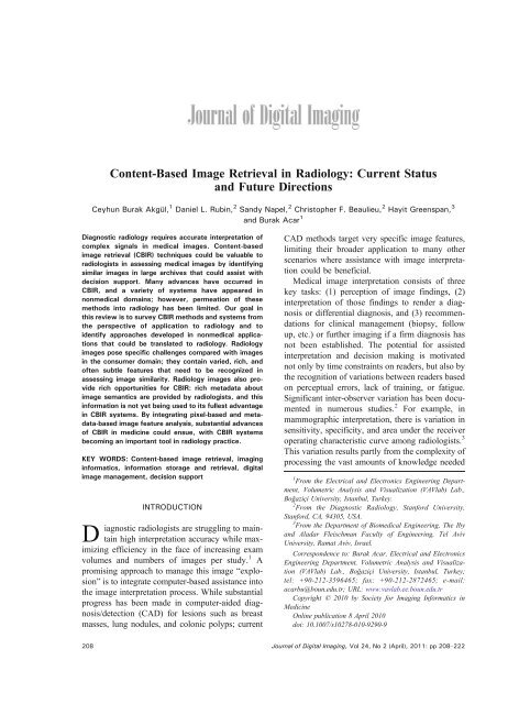 Content-Based Image Retrieval in Radiology ... - CBA Research