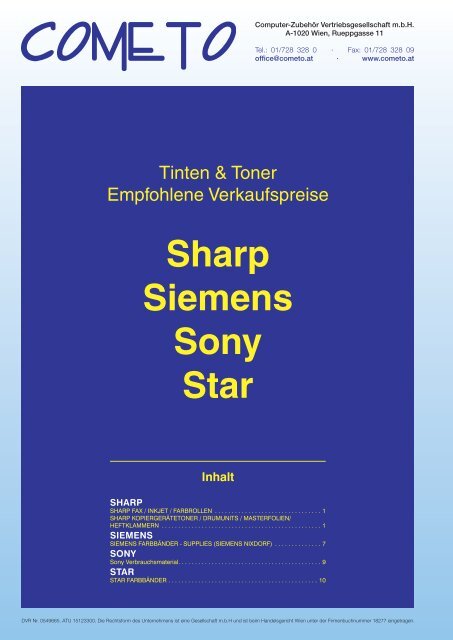 PDF-Katalog Sharp, Siemens, Sony und Star - Cometo