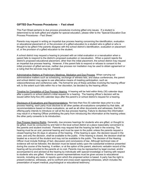 GIFTED Due Process Procedures - Fact sheet