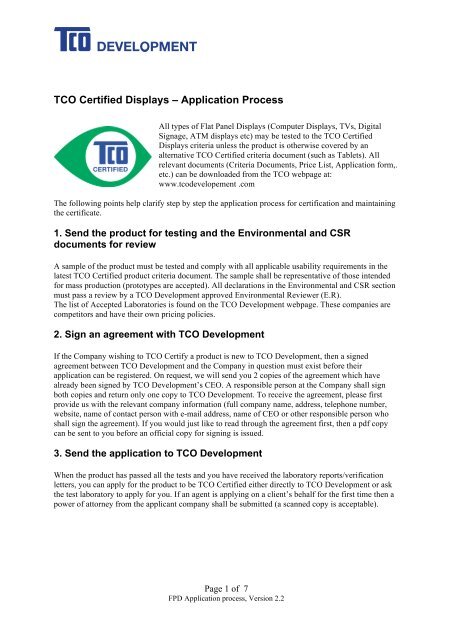 TCO Certified Displays â Application Process - TCO Development