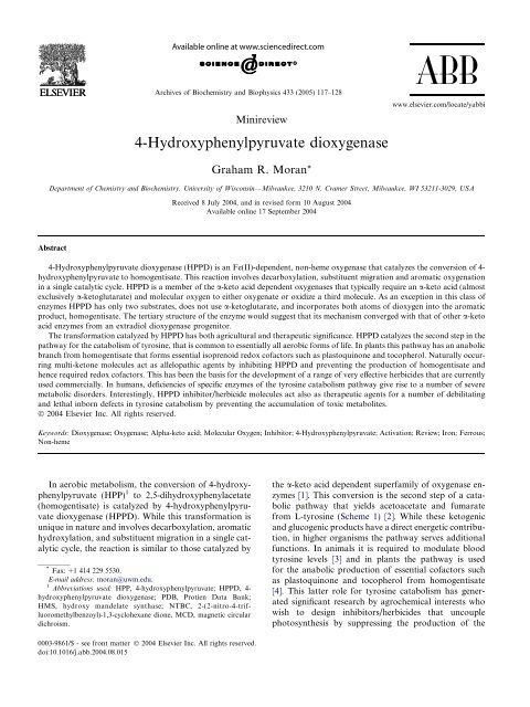 4-Hydroxyphenylpyruvate dioxygenase - Chemistry and Biochemistry