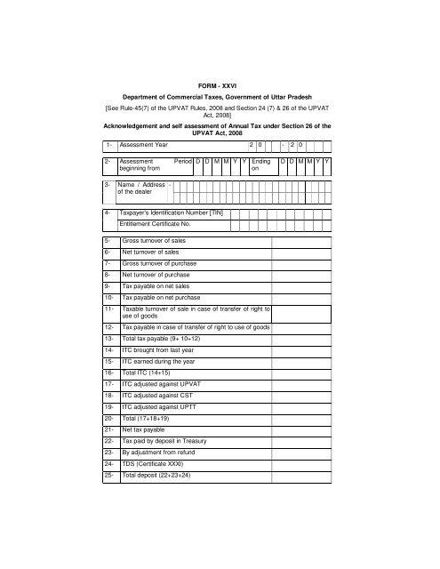 Acknowledgement and self assessment of Annual Tax under ...